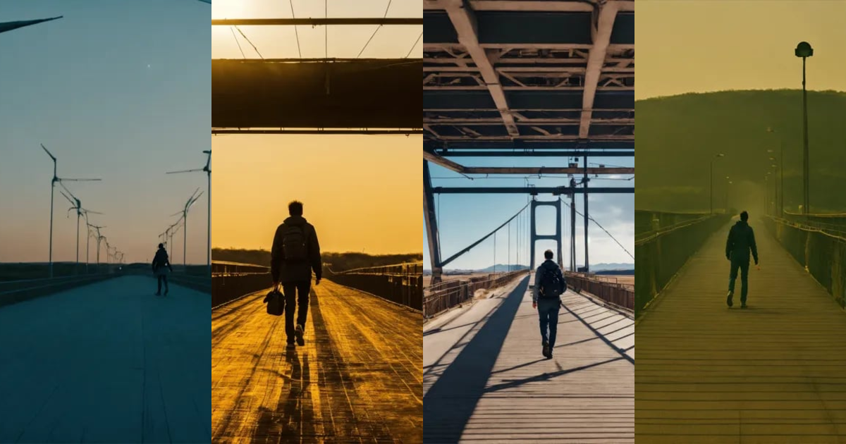 Lexica - A space sout wearing person walking on deserted bridge. The ...
