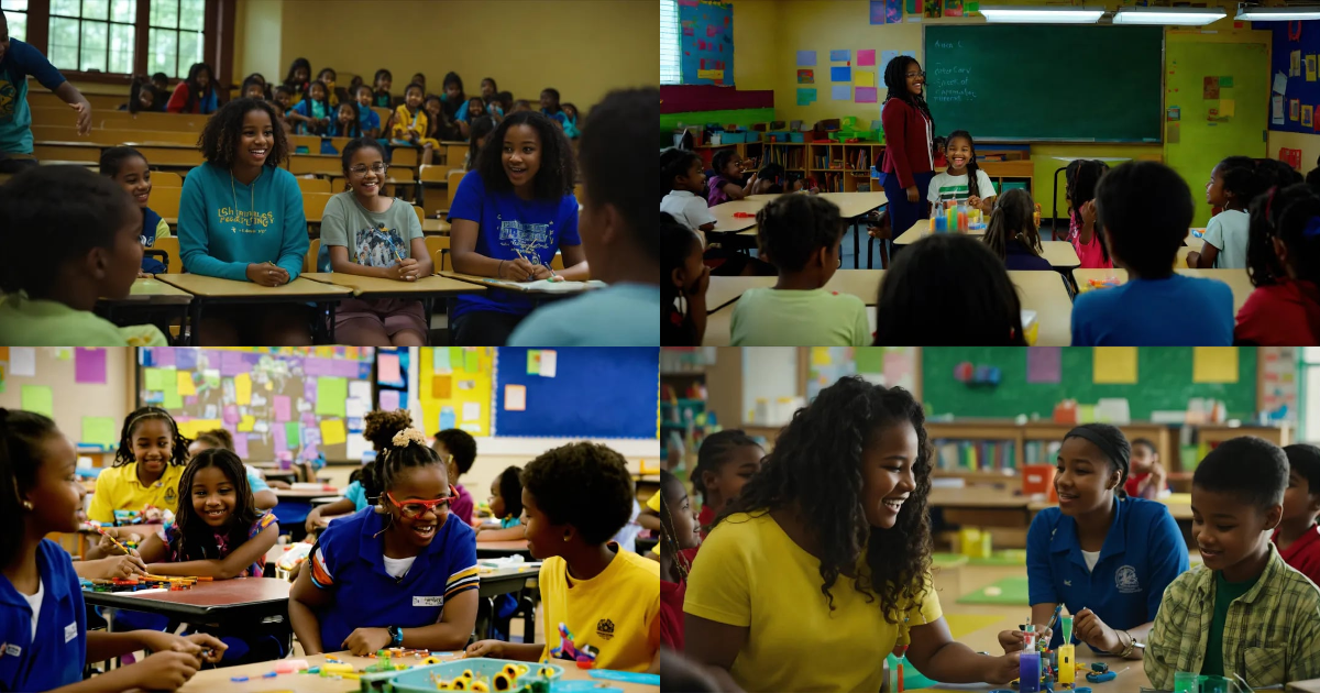 Lexica - Color photo of a school professional of color interacting with ...