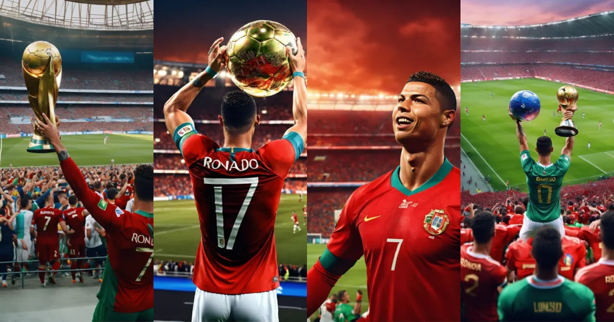 Lexica - In the football stand. Ronaldo in Portugal jersey lifting the ...