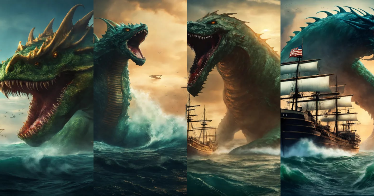 Lexica - Incredibly giant sea monster looming over a ship in the ocean