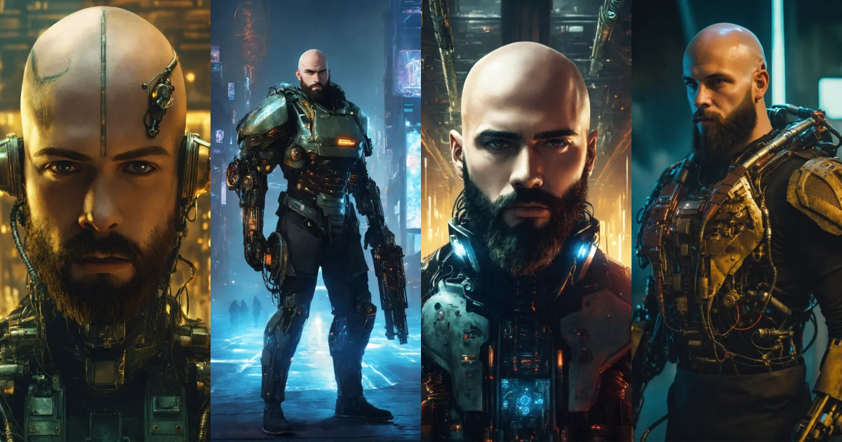 Lexica - A young bald man with beard image of a monstrous, evil ...