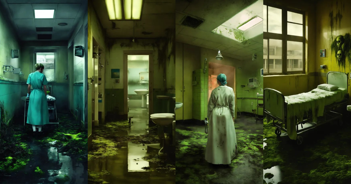 Lexica - , Photo realistic,, eery,, dark, moldy, evil nurse ghost ...