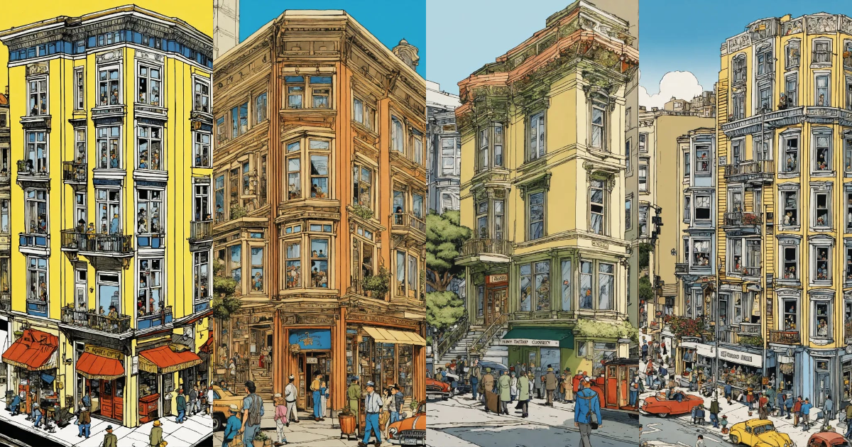 Lexica - Detailed pen and ink illustration of a building in San ...