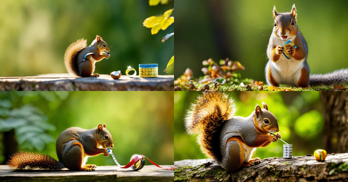 Lexica - A squirrel is seen diligently measuring the size of an acorn ...