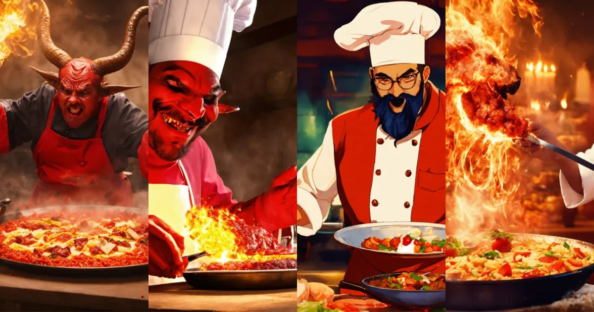 Lexica - Satan disguised as a chef casting his spell on the food