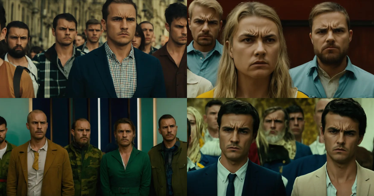 Lexica - About 15 men and women of European appearance stand in a row ...