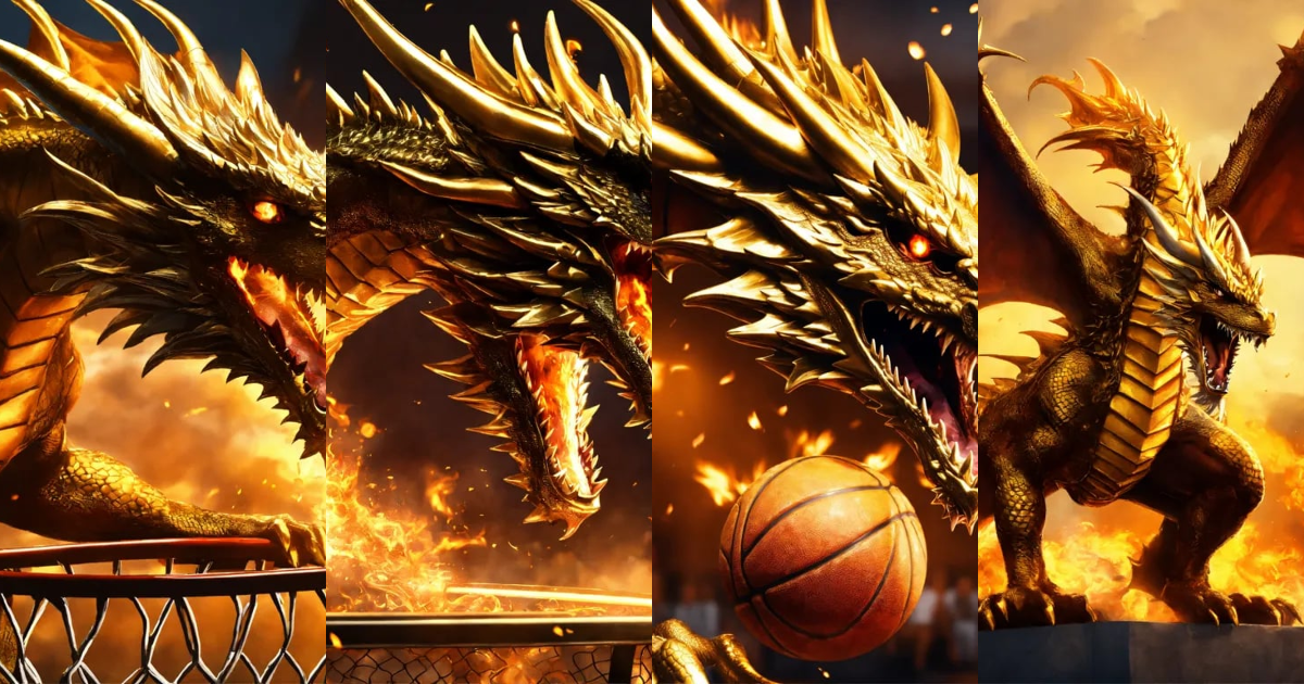 Lexica - A scary strong gold dragon with basketball shooting fire ...