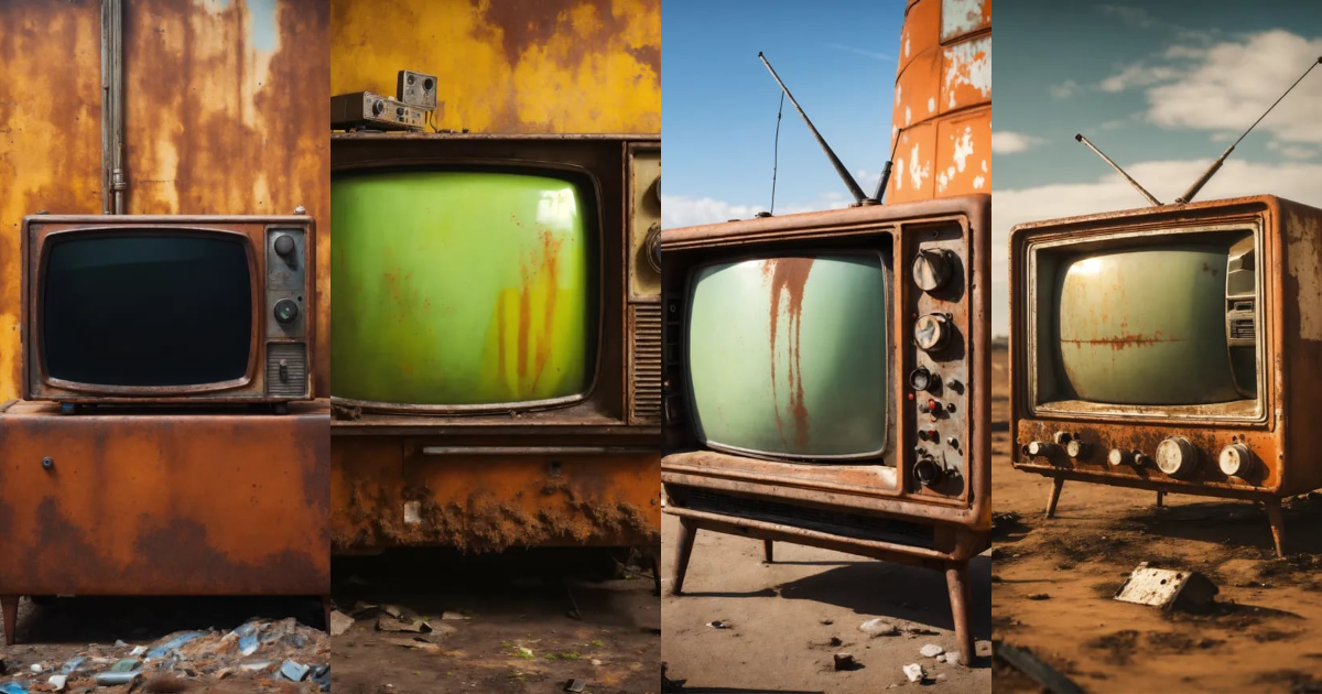 Lexica - A television in a toxic wasteland, natural rust and grime ...
