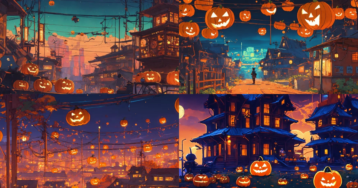 Lexica - Photo of halloween game, carved halloween pumpkins, dark space ...