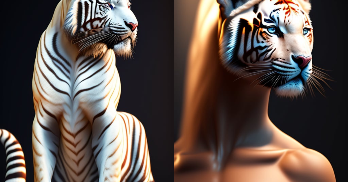 Lexica - White tiger is a women, body anthropomorphic, dynamic pose ...