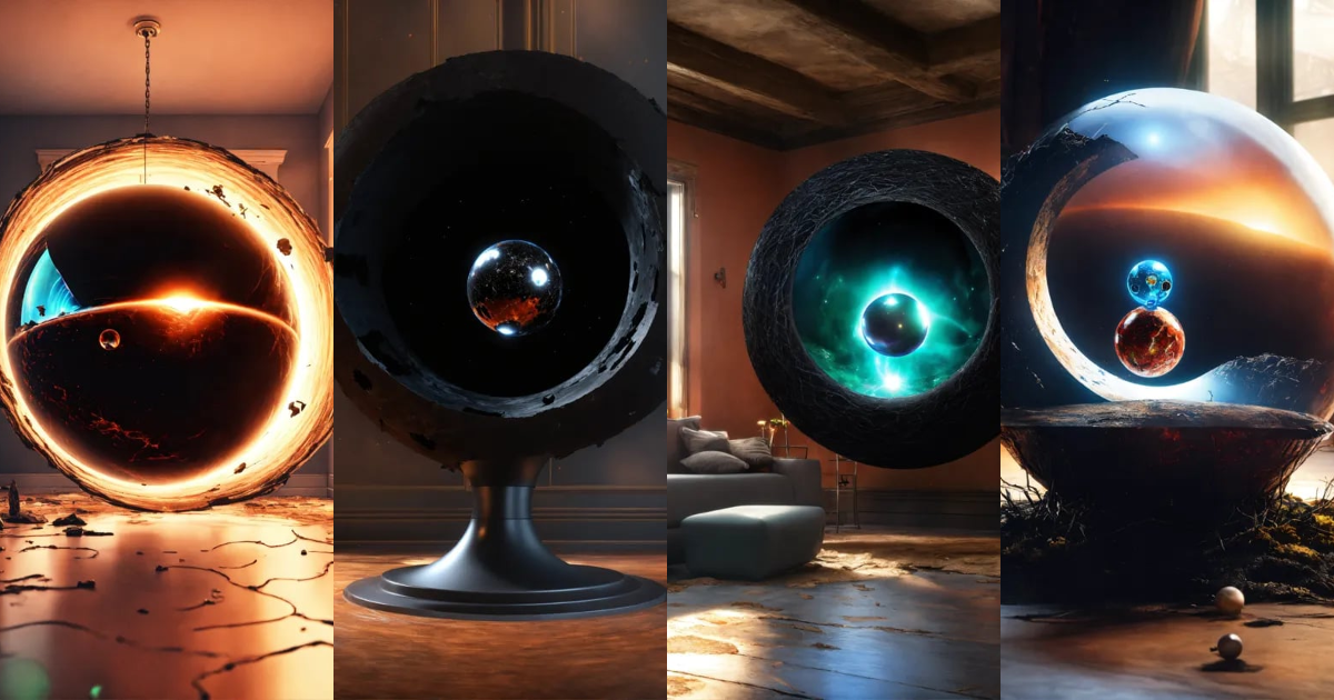 Lexica - 3d Digital art Black hole holding strange alien object orb ...