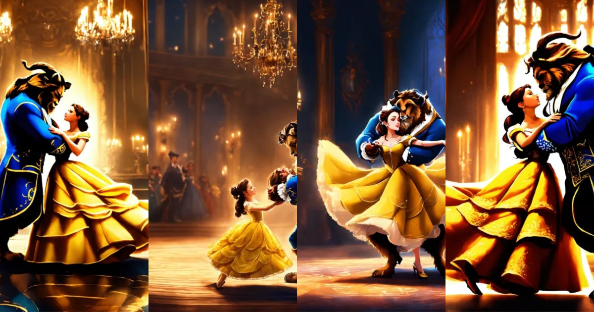 Lexica - Epic beautiful shot of the Beauty and the Beast dancing, dark ...