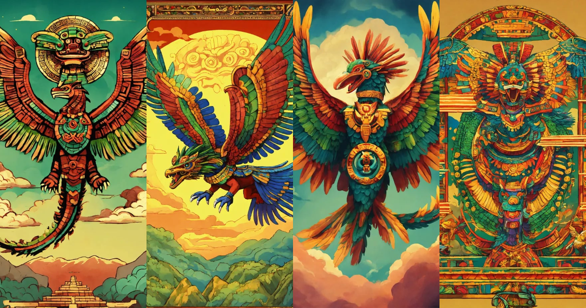 Lexica - Aztec god Quetzalcoatl flying in the sky