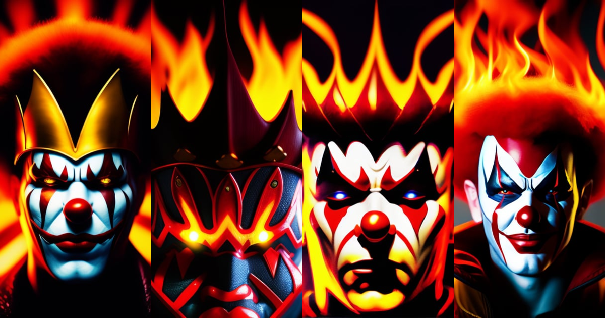 Lexica - Marvel comic style, crown of flames, horror, clown, ambient ...