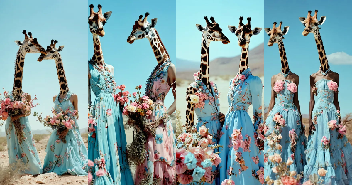 Lexica - A vogue photoshoot of two giraffes with long necks wearing ...