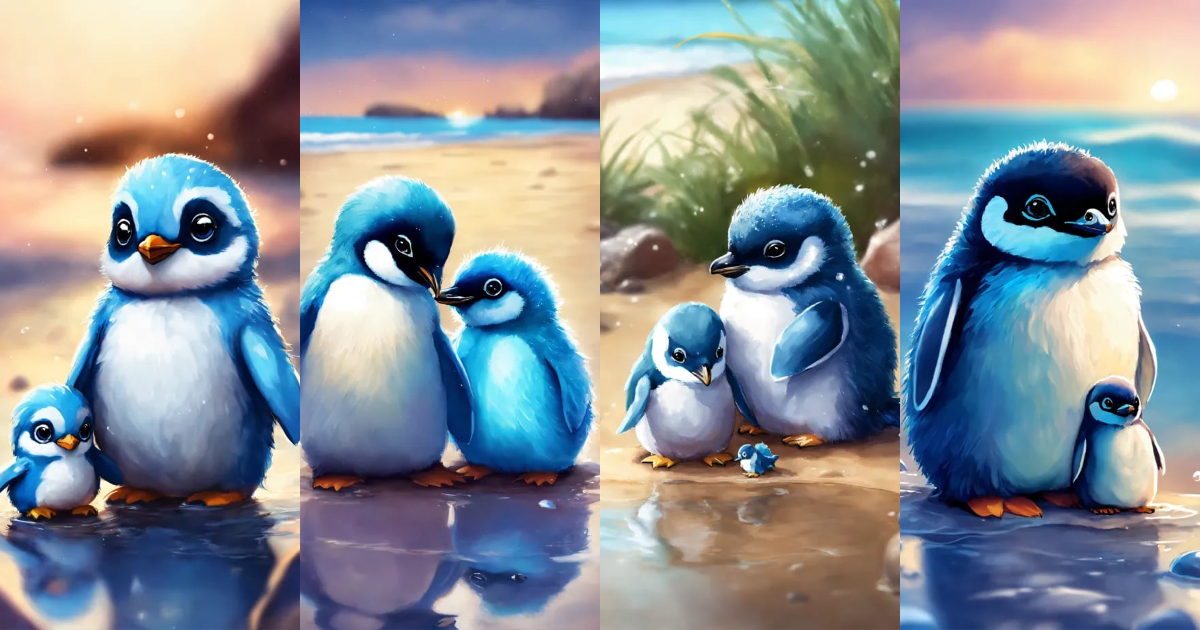 Lexica - A blue baby penguin with a cute little blue creature with a ...