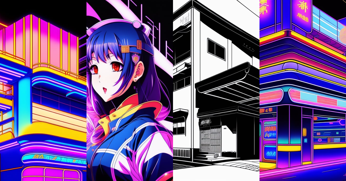 Lexica - Vintage 90's anime japan style neon lights line art