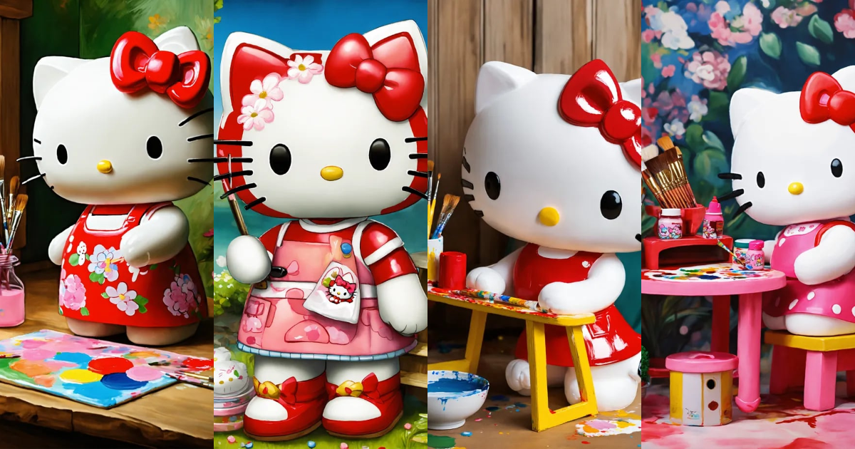 Lexica - Hello kitty painting a picture