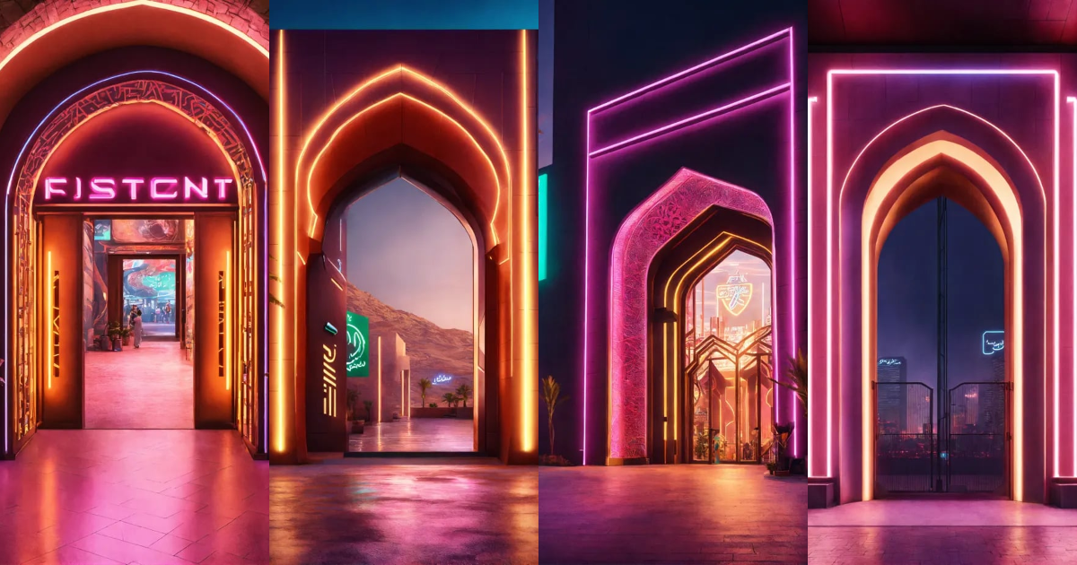 Lexica - Generate an image of the entrance of the esports venue ...