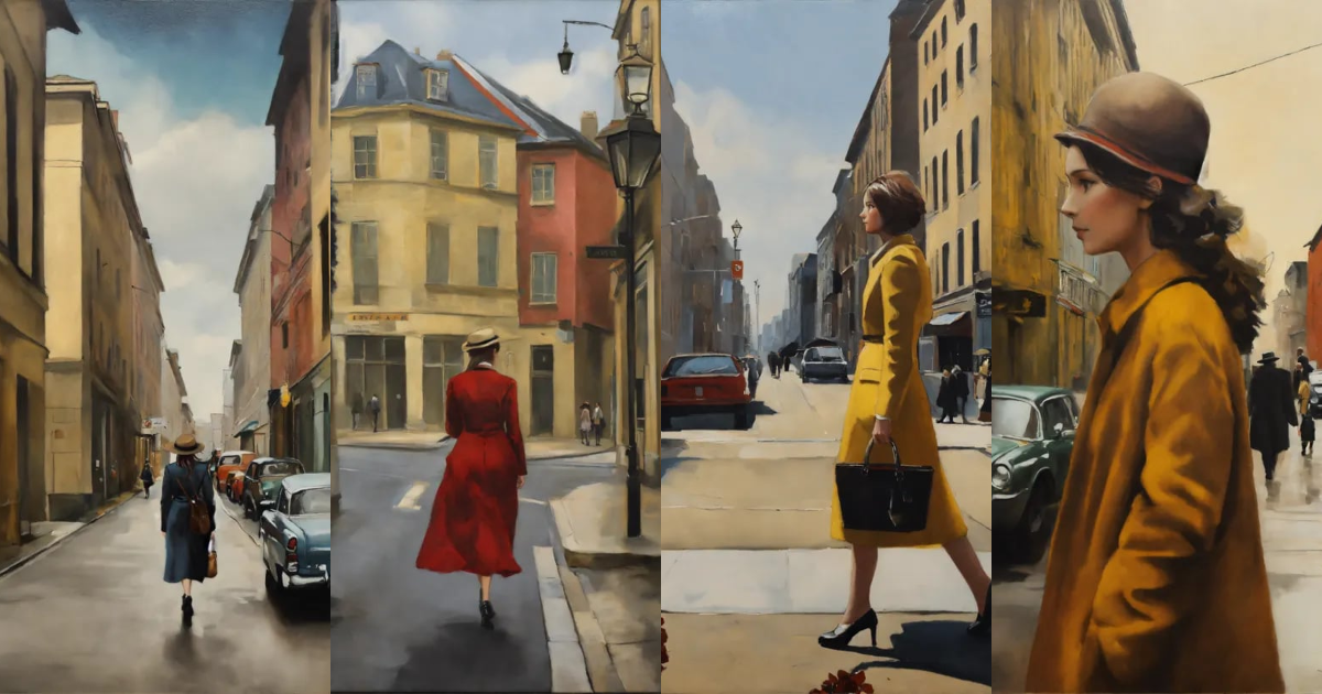 Lexica - Woman walking in the street in oil painting style charles ...