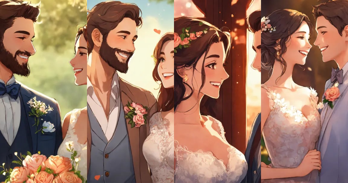 Lexica - 2d illustration of Happy married couple standing and smiling ...