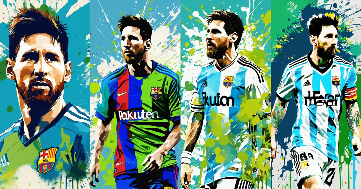 Lexica - Futuristic paint splatter of messi , Basquiat-inspired, creamy ...