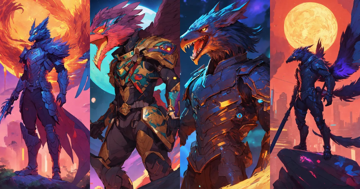 Lexica - Male werewolf raven dragon humanoid in full body photo of a ...