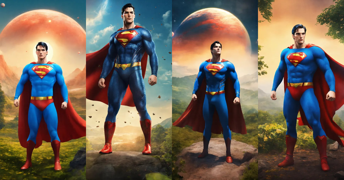 Lexica - Superman in multiverse, 2D render, full-body view, nature ...