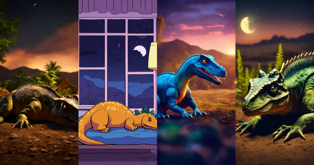 Lexica - Dinosaur laying awake at night with insomnia