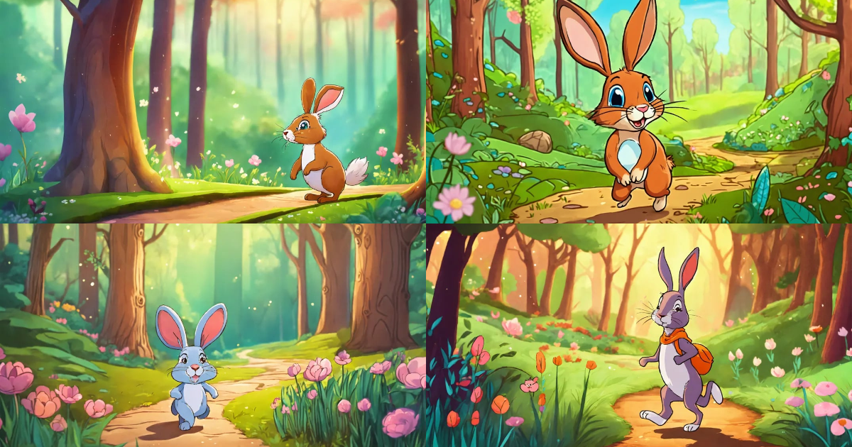 Lexica - Cartoon style crying hare is walking on the magical forest ...