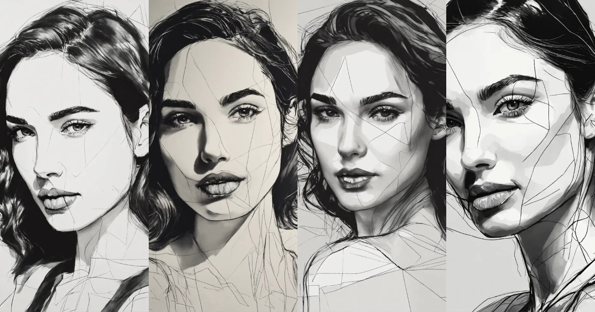 Lexica - Beautiful portrait, gal gadot, one line drawing, bold sketch ...