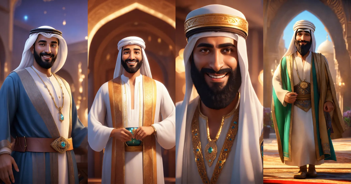 Lexica - Create a 3D rendering of a wealthy Arab male sheikh from Dubai ...