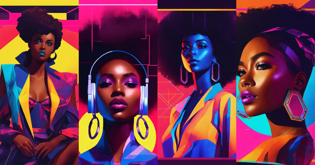 Lexica - A beautiful dark-skinned woman in the style of minimalist 80s ...