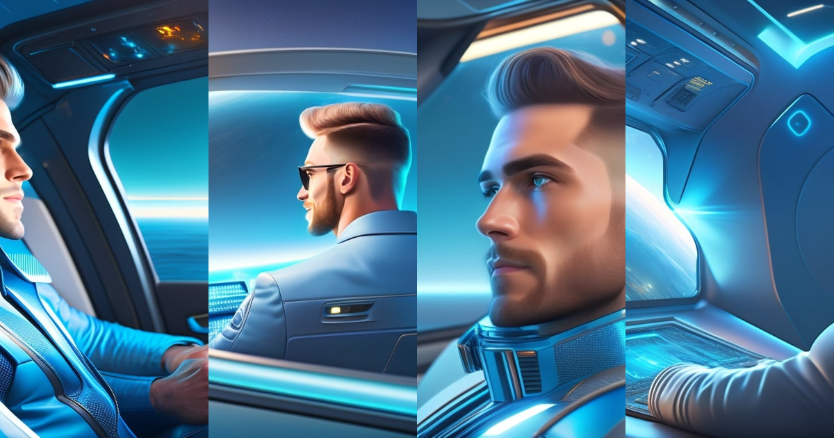 Lexica - A good looking human man in a spaceship driving the spaceship ...