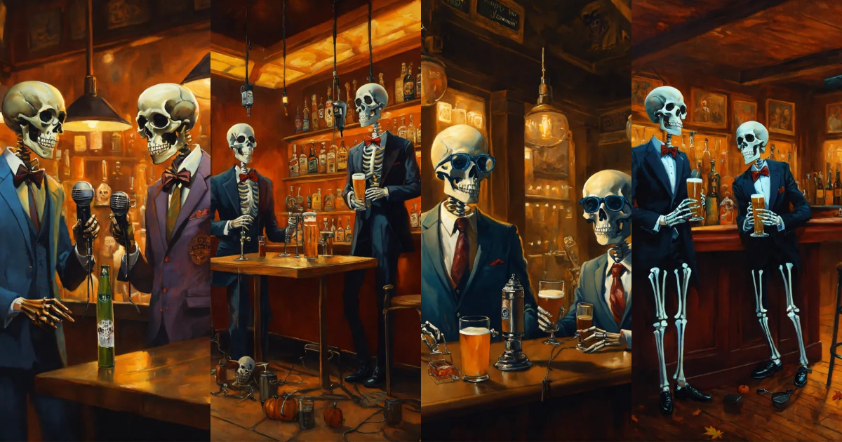 Lexica - A painting of two skeletons wearing reading glasses holding ...