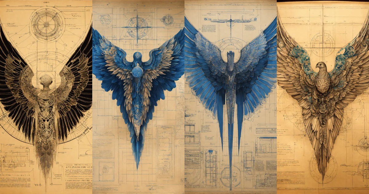 Lexica - A a blueprint of a wing, tattoo art, future style