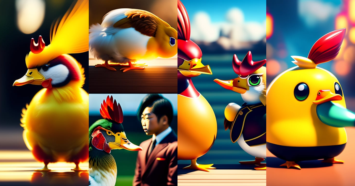Lexica - A chicken and a duck with godlike powers fighting in anime