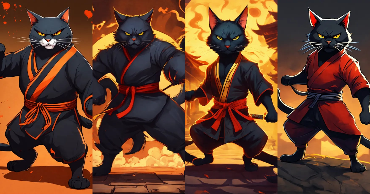 Lexica - CREATE A MEAN, EVIL, KUNG FU FIGHTING CAT, FULL BODY, CARTOON ...