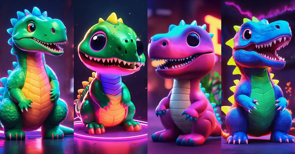 Lexica - Cute dino nft NEON IŞIKLI 4K 8K
