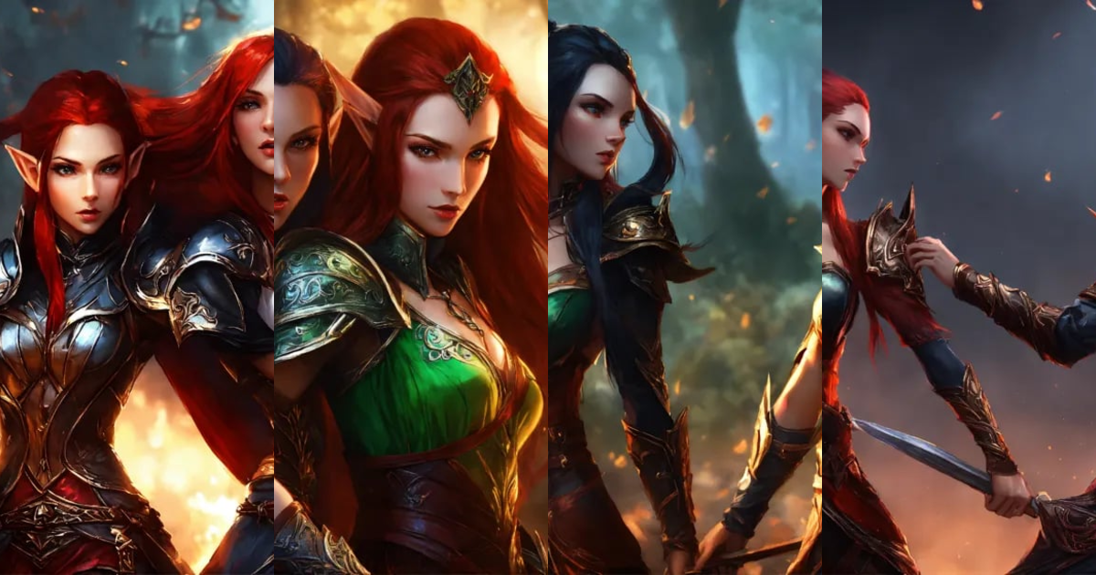 Lexica - Bad and good two females elves fighting, dark elf has black ...