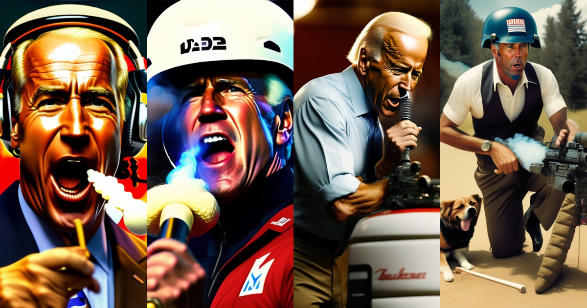 Lexica - Joe biden holding a machine gun at his waist and screaming ...