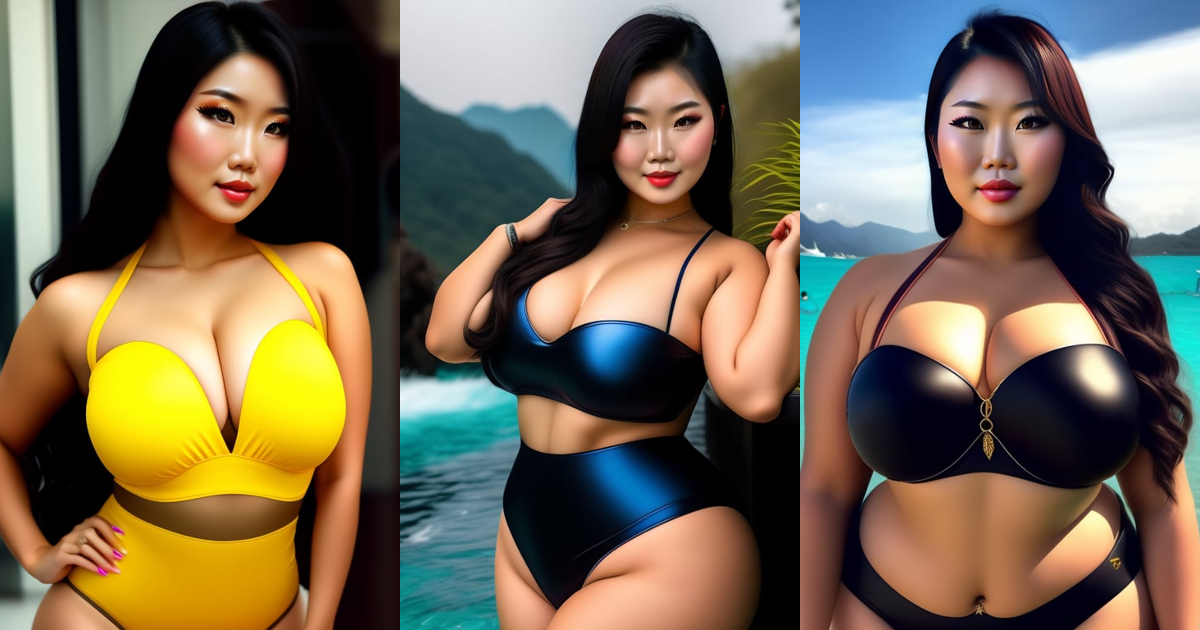 Lexica - Thick Beautiful asian Woman wearing Swimsuit, Wide hips, mommy, Young face, Sexy face ...