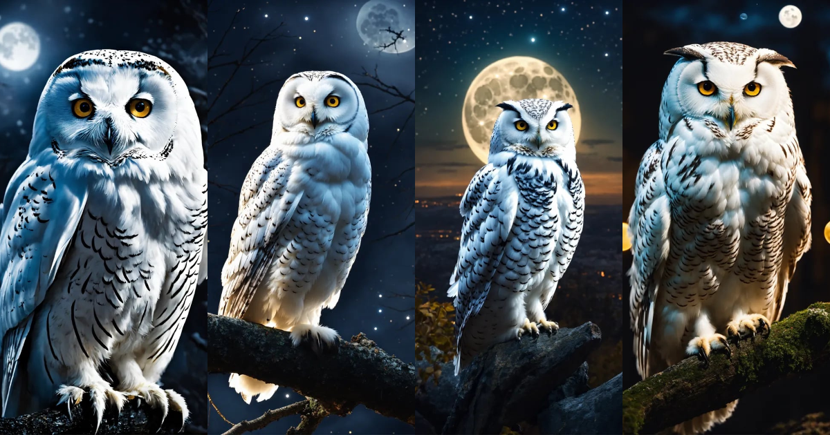 Lexica - Cinematic image of white owl of North America at night new moon