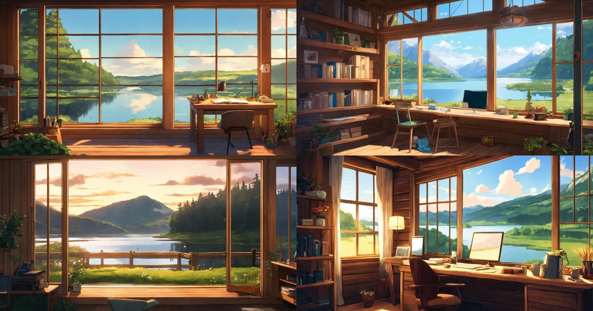 Lexica - Log cabin in denmark, anime, studio ghibli, minimalistic, big ...