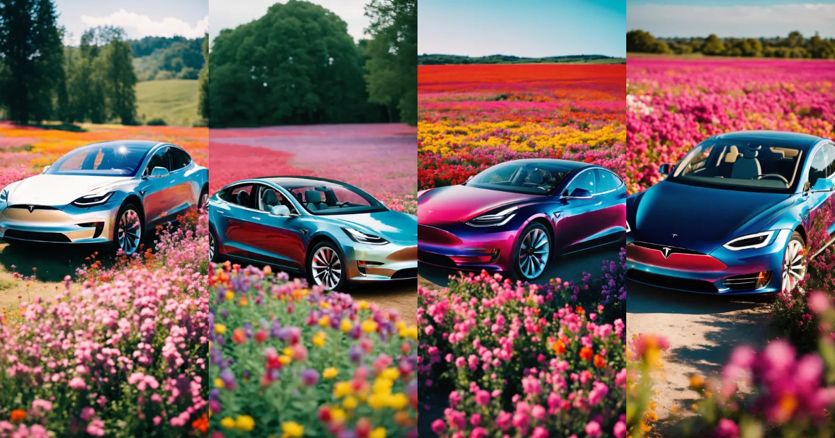 Lexica - A colourful Tesla new model, vibrant, metallic texture ...