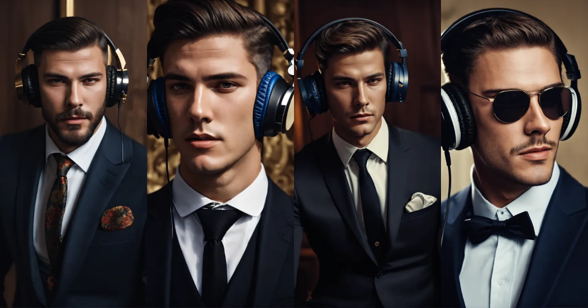 Lexica - Schtroumpf, luxury headphone vintage, black suit, portrait ...