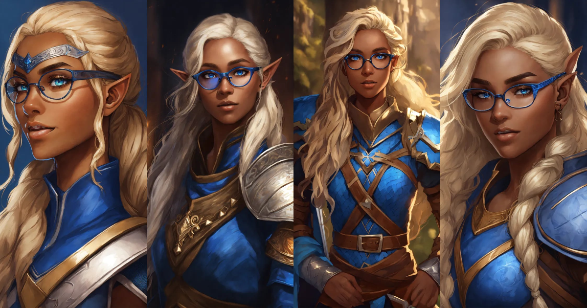 Lexica - A very brown skinned half elf woman, wearing glasses with deep ...