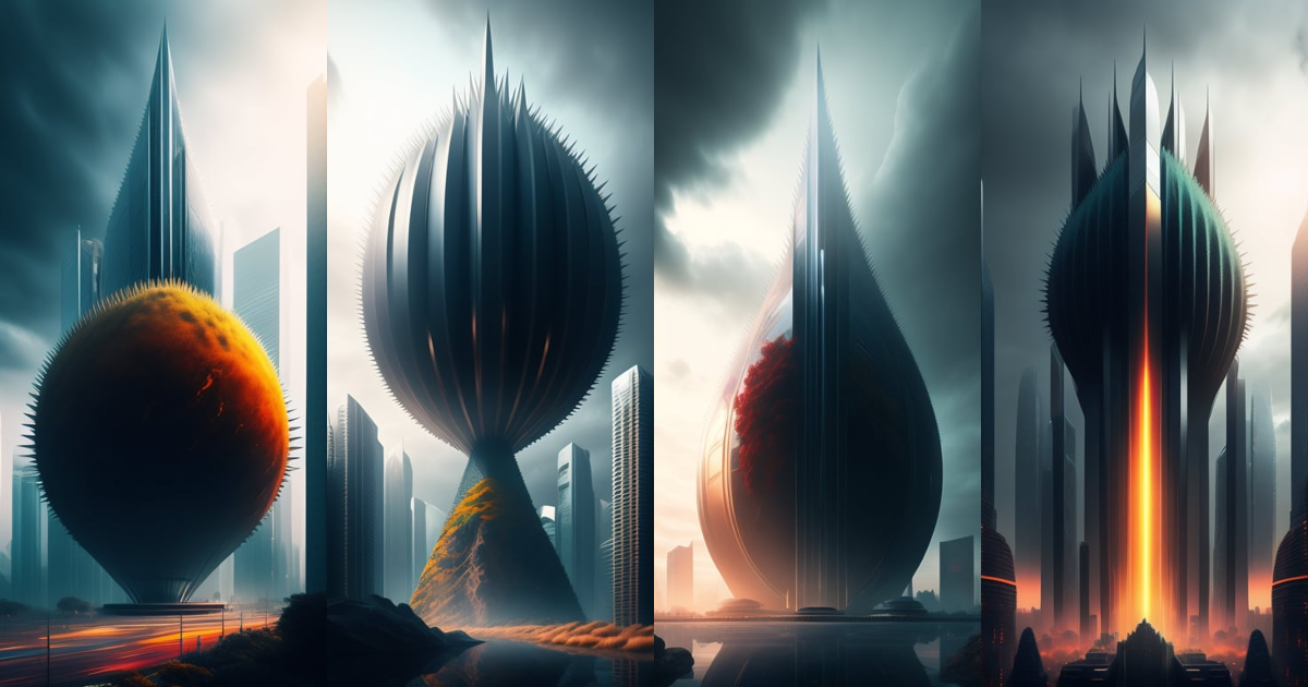 Lexica - A giant scary spiky marble in the middle of a gloomy ...