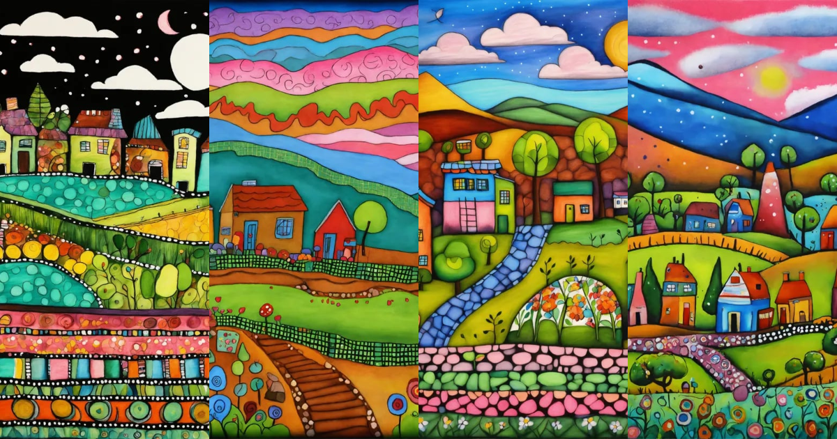 Lexica - Art drawing landscape scene folk art style inspired by karla ...