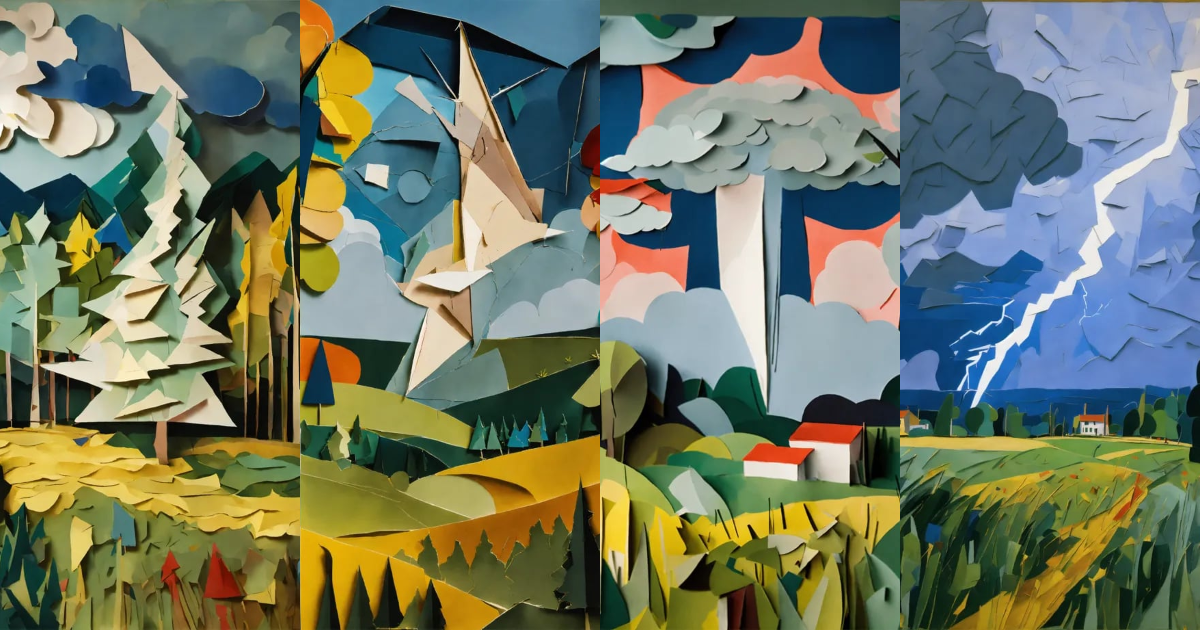 Lexica - Paper art by pablo picasso of a strong lightning strike in the ...